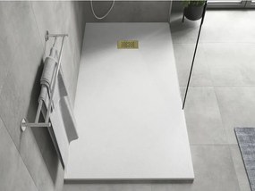 Mexen Hugo, obdélníková sprchová vanička SMC 170 x 80 cm, bílá, zlatá krytka, 42108017-G