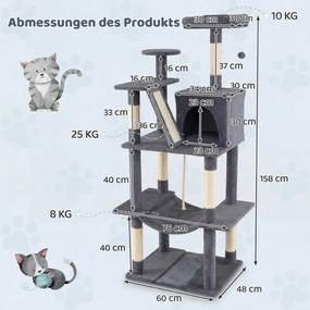 Costway Kočičí strom 158 cm Víceúrovňové pozorovací místo Jeskyně Houpací síť