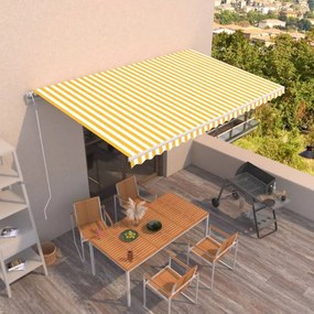 Automatická zatahovací markýza 500 x 300 cm žlutobílá 3068948