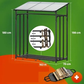 Gardebruk® Stojan na dřevo antracitový s krytem + taška 198x163x70cm