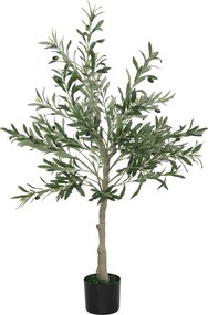 HOMCOM Umělý Olivový Strom 120 cm - Realistický Vnitřní Strom s Realistickými Listy a Plody, Umělá Zelená Rostlina pro Domov, Kancelář, Obývací Pokoj,