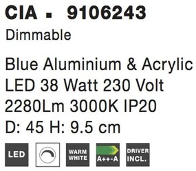 Nova Luce Stropní svítidlo CIA, LED 38W 3000K stmívatelné Barva: Modrá