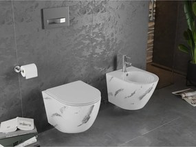 Mexen Lena WC mísa Rimless se sedátkem slim s pomalým zavíráním, duroplast, bílý kámen - 30224092