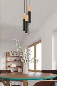 Závěsné svítidlo SOLLUX Pablo 3P GU10 3x40W bez zdroje ocel černá/přírodní dřevo SL.1014