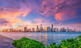 Vícedílný obraz Panorama Miami Při Západu Slunce Nedostatek Nedostatek Přírodní plátno 250x150