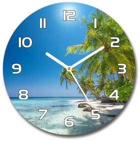Wallmuralia Skleněné hodiny kulaté Maledivy pláž fi 30 cm