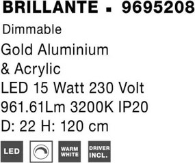 Závěsné LED svítidlo NOVA LUCE BRILLANTE 16W 3200K 9695208 stmívatelné Triac