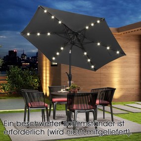 Costway Slunečník 230 cm s LED solárním osvětlením a klikou market, šedá