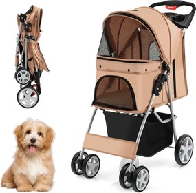 Costway Kočárek pro psy mazlíčky buggy do 15 kg – 81 × 45 × 101 cm, béžový