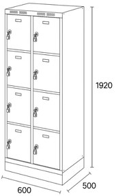 Alfa 3 Šatní skříňka S6 s úložnými boxy na soklu, 8 boxů, 1920 x 600 x 500 mm, otočný zámek, šedé dveře