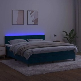 Box spring postel s matrací a LED tmavě modrá 160x200 cm samet 3134295