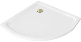 Mexen Flat sprchová vanička půlkruhová slim 70 x 70 cm, bílá, sifon zlatý - 41107070G