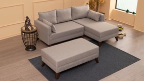Hanah Home Dvoumístná pohovka BELLA krémová pravá 205 cm s taburetem 825BLC1511