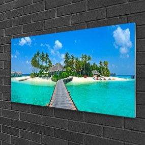 Obraz na skle Tropická Pláž Palmy 140x70 cm