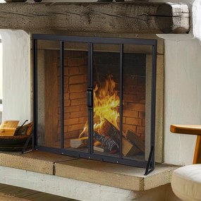 Costway Krbová zástěna s posuvnými dvířky Volně stojící ohniště – 89 × 72 cm