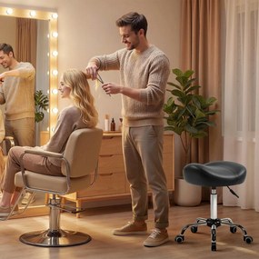 HOMCOM Rolovací stolička Výškově nastavitelná pracovní stolička s kolečky otočná imitace kůže černá 48 x 48 x 54-69 cm pro salony a masáže | Aosom.de
