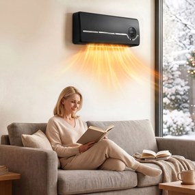 HOMCOM nástěnné keramické topidlo 1000/2000 W s termostatem a ovladačem, černé