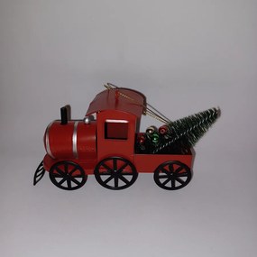 Vánoční ozdoba kovová lokomotiva, 15,2 × 4,5 × 8,2 cm, závěsná, červená