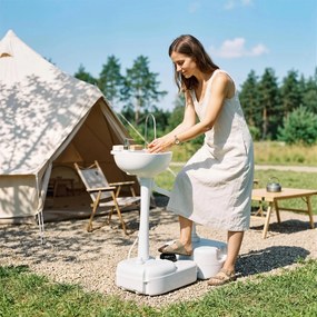 Outsunny Kempingové umyvadlo 17L Ruční umyvadlo se sběračem odpadní vody Dřez s dávkovačem HDPE šedý 83x50x103 cm pro venkovní použití |