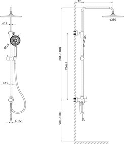 Sapho sprchový sloup k napojení na baterii hlavová ruční sprcha chrom 1202-30