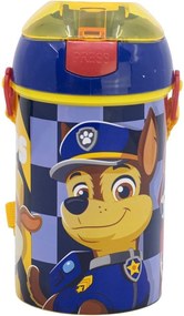Plastová láhev na pití s brčkem, víčkem a popruhem Tlapková patrola - Paw Patrol - motiv Rescue Pups - 450 ml
