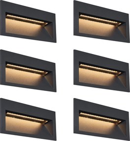 Sada 6 moderních zapuštěných nástěnných svítidel černá 16 cm vč. LED IP65 - Mert