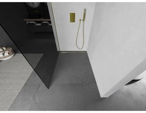 Mexen Kioto L, sprchová zástěna Walk-In 90 x 200 cm, 8mm šedé sklo, zlatý lesklý profil, 800-090-103-50-40