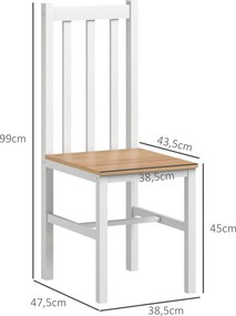 HOMCOM 4dílná sada kuchyňských židlí, jídelní židle, masivní dřevo, moderní design, 38,5 cm x 47,5 cm x 99 cm, přírodní