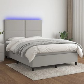 Box spring postel s matrací a LED světle šedá 140x200 cm textil