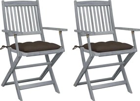 vidaXL Skládací zahradní židle s poduškami 2 ks masivní akáciové dřevo [3064507] Barva: taupe