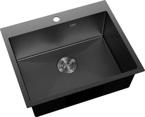Mexen Solix, 1-komorový nerezový dřez 600 x 500 mm, černá, vzor voština, 6408601000-70HC
