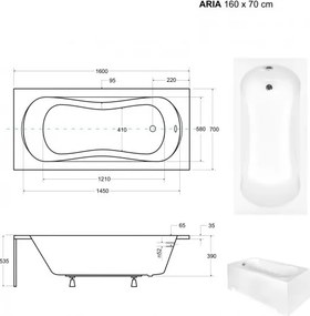 Besco ARIA PLUS 160 cm VANARIA160PLUS+OLVPINOZ vana vč. nožiček Koupelny Bernold