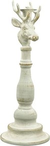 Šedý antik kovový svícen ArtFerro s jelenem - 13,5*13,5*37cm
