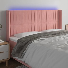 Čelo postele s LED růžové 163 x 16 x 118/128 cm samet