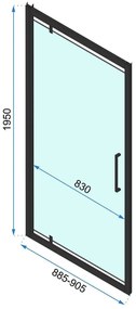 Rea Rapid Swing, 3-stěnový sprchový kout 90(dveře) x 80(stěna) x 195 cm, 6mm čiré sklo, zlatý matný profil, KPL-02520