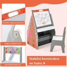 Dětský víceučelový oboustranný stojan na kreslení 3v1 se stoličkou, šedý TP10174GR