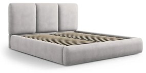 Světle šedá čalouněná dvoulůžková postel s úložným prostorem s roštem 200x200 cm Brody – Mazzini Beds