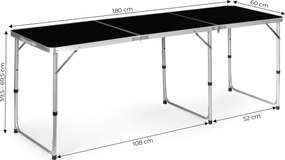 Skládací turistický stůl Veloca 180x60 cm černý
