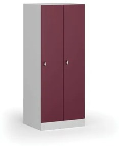 Šatní skříňka snížená, 2 oddíly, 1500 x 600 x 500 mm, otočný zámek, červené dveře