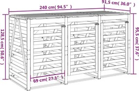 vidaXL Úložný box na tři popelnice medově hnědý masivní borové dřevo [3157692] Barva: Černá borovice