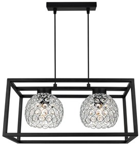 Závěsné svítidlo Crystal Cage, 2x stříbrné křišťálové stínítko v kovovém rámu