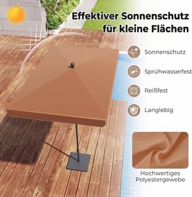 Costway Slunečník Obdélníkový s úhlem sklonu 30° Skládací – 200 × 130 cm, hnědý