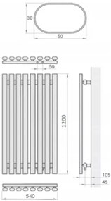 Regnis Lazur LA, topné těleso 540x1200mm se středovým připojením 50mm, 900W, bílá matná, LAZURLA/1200/540/D5/WHITE