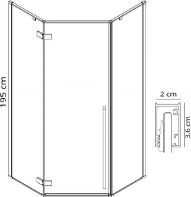 Rea Diamond, 5-úhelníkový sprchový kout 100x100, 6mm čiré sklo, zlatý profil, REA-K6616