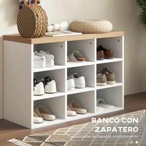 HOMCOM Stojan na kabáty a botník 2 v 1 - Vstupní nábytek se 3 háčky a policemi pro 9 párů bot 75x30x50 cm a 75x20x22,5 cm Bílý