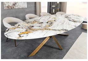 Massive home | Oválný jídelní stůl SCULPTURE 280 cm, bronzový rám s keramickou deskou, vícebarevný mramorový vzhled