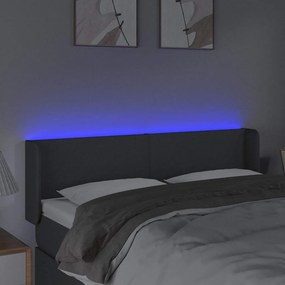 Čelo postele s LED tmavě šedé 147 x 16 x 78/88 cm textil 3122955