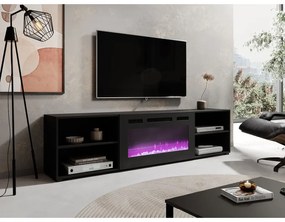 TV skříňka/stolek s krbem Loloz 200, Barva: černá + černá + černý lesk