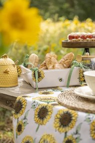 Béžový bavlněný košík na pečivo se slunečnicemi Sunny Sunflowers - 35*35*8 cm