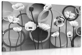 Obraz máky na abstraktním pozadí v černobílém provedení - 120x80 cm